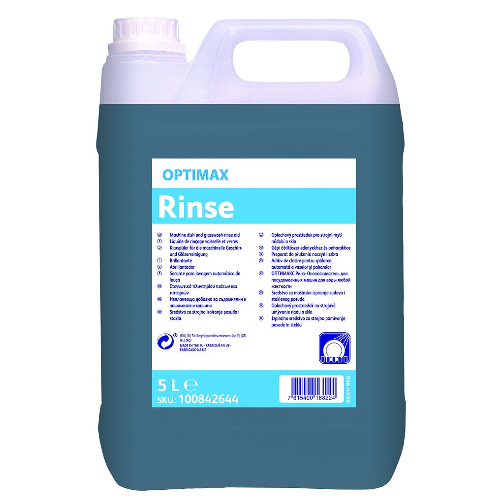 OPTIMAX Rinse oplachový prostředek pro strojní mytí nádobí a skla 5l ...
